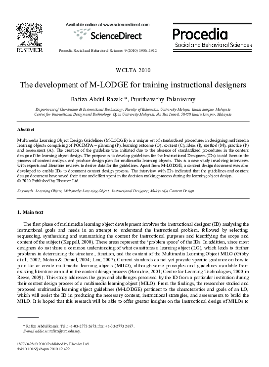 (PDF) The development of M-LODGE for training instructional designers