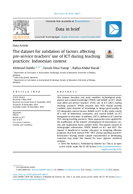 Pdf The Dataset For Validation Of Factors Affecting Pre Service