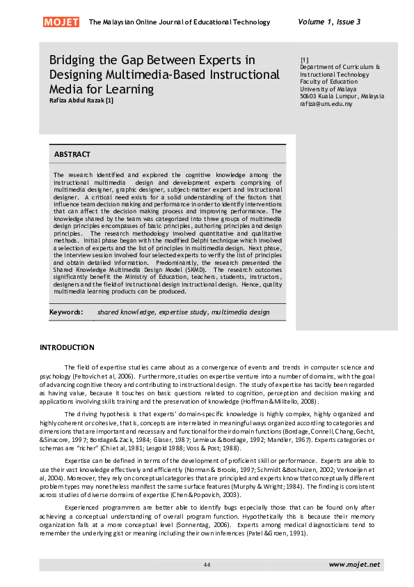 (PDF) Bridging the Gap between Experts in Designing Multimedia-Based Instructional Media for ...