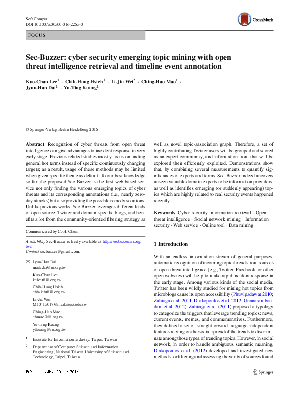(PDF) Sec-Buzzer: cyber security emerging topic mining with open threat intelligence retrieval ...