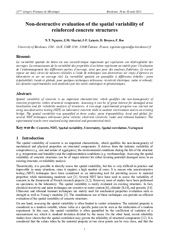 Pdf Non Destructive Evaluation Of The Spatial Variability Of Reinforced Concrete Structures