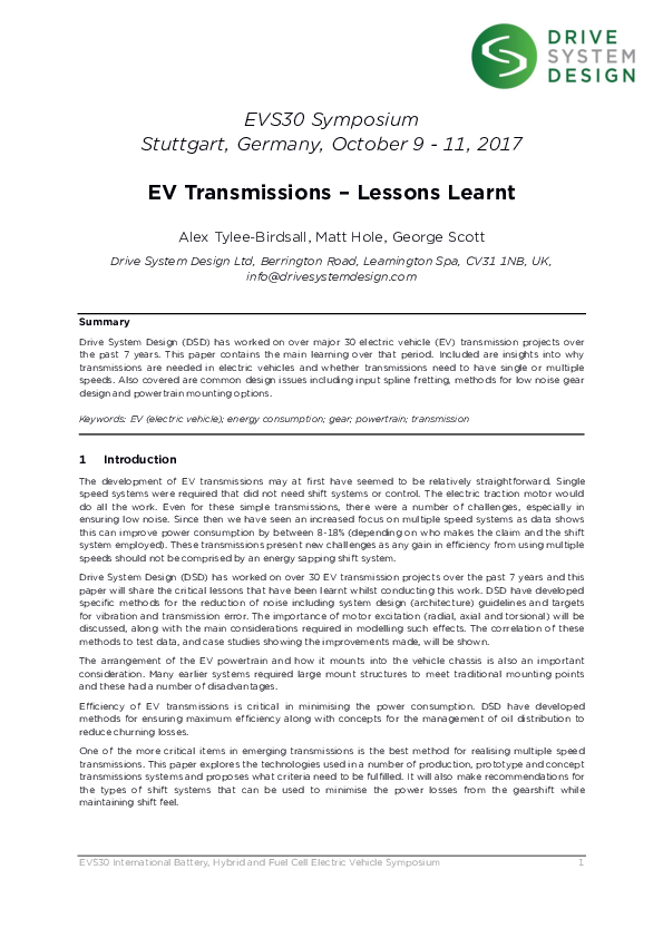 (PDF) EV Transmissions – Lessons Learnt