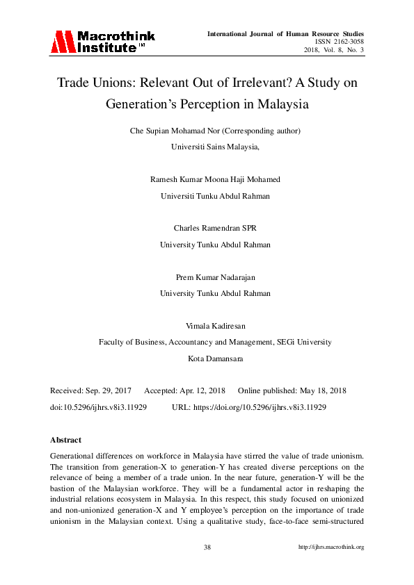 (PDF) Trade Unions: Relevant Out of Irrelevant? A Study on Generation’s ...