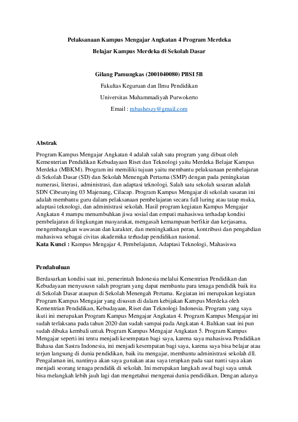 (PDF) Pelaksanaan Kampus Mengajar Angkatan 4 Program Merdeka Belajar ...