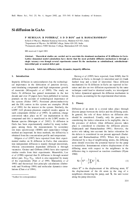 (PDF) Si diffusion in GaAs