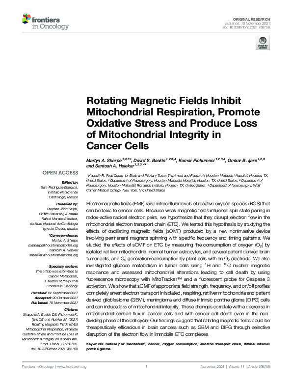 (PDF) Rotating Magnetic Fields Inhibit Mitochondrial Respiration, Promote Oxidative Stress and ...