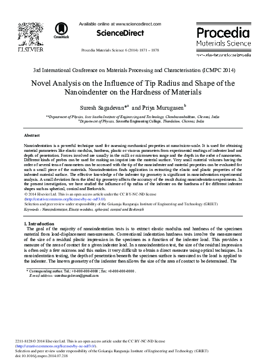 (PDF) Novel Analysis on the Influence of Tip Radius and Shape of the ...