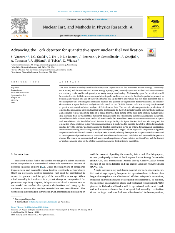 (PDF) Advancing the Fork detector for quantitative spent nuclear fuel verification