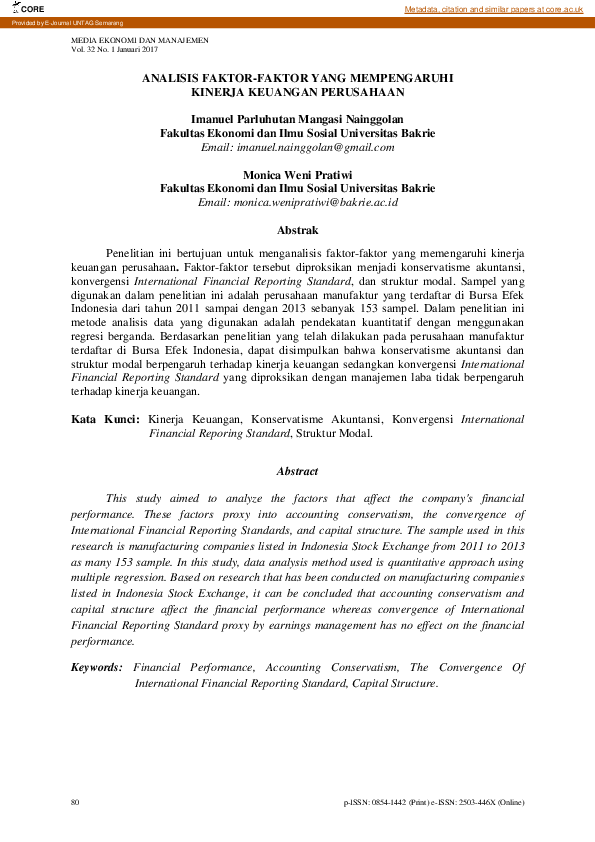 (PDF) Analisis Faktor-Faktor Yang Mempengaruhi Kinerja Keuangan Perusahaan