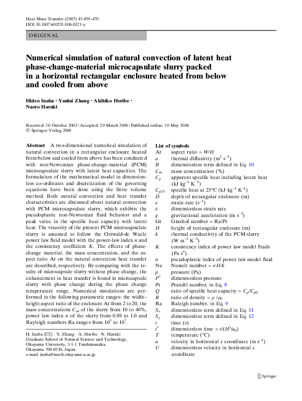 Pdf Numerical Simulation Of Natural Convection Of Latent Heat Phase
