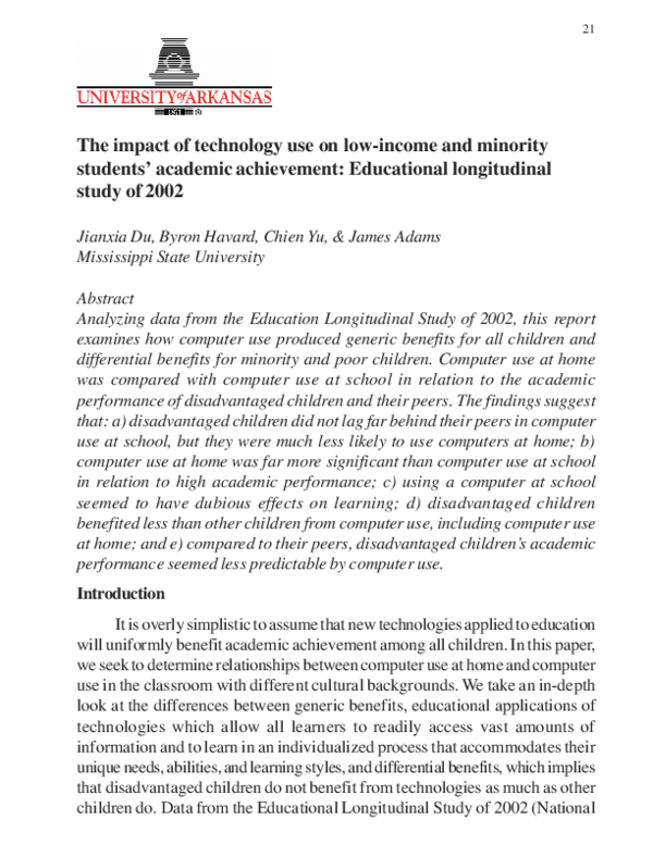 (PDF) The impact of technology use on lowincome and minority students ...
