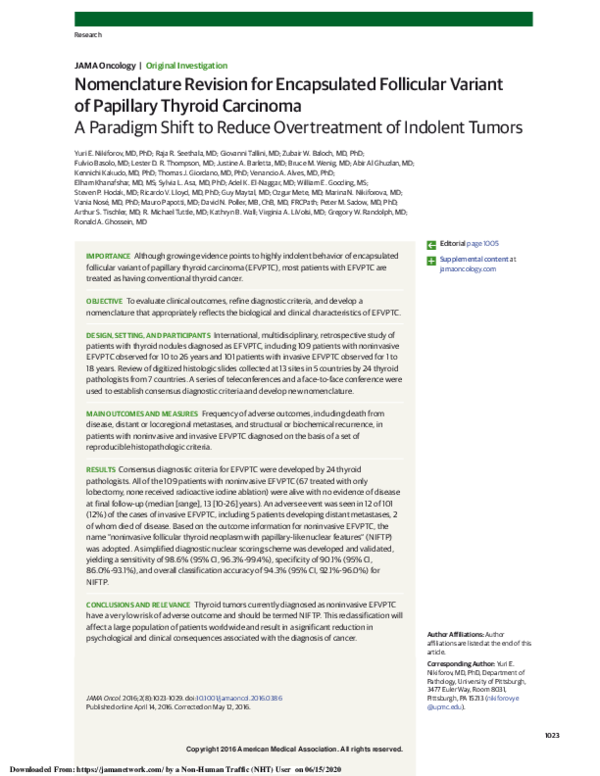 (PDF) Nomenclature Revision for Encapsulated Follicular Variant of Papillary Thyroid Carcinoma