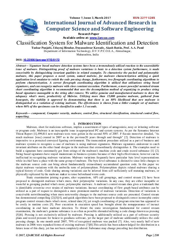 Pdf Classification System For Malware Identification And Detection