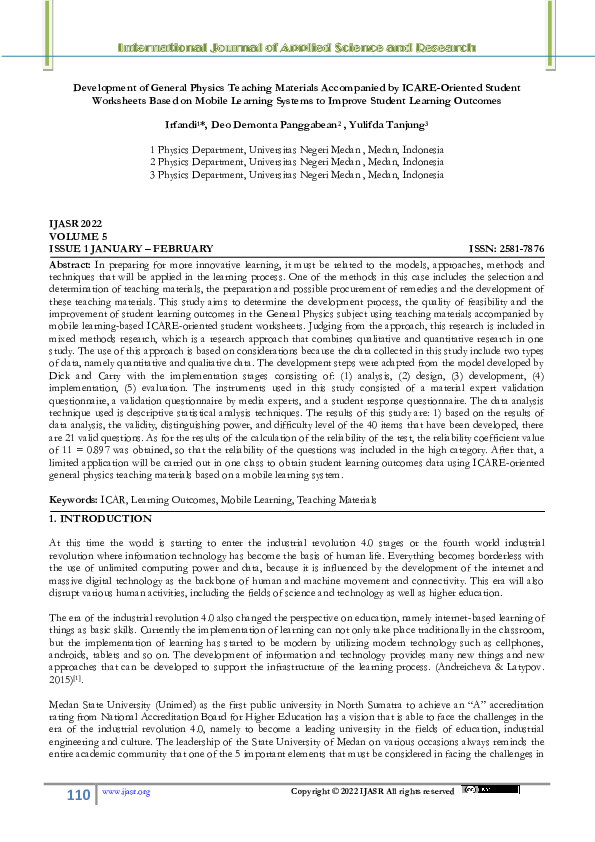 (PDF) Development of General Physics Teaching Materials Accompanied by ICARE-Oriented Student ...