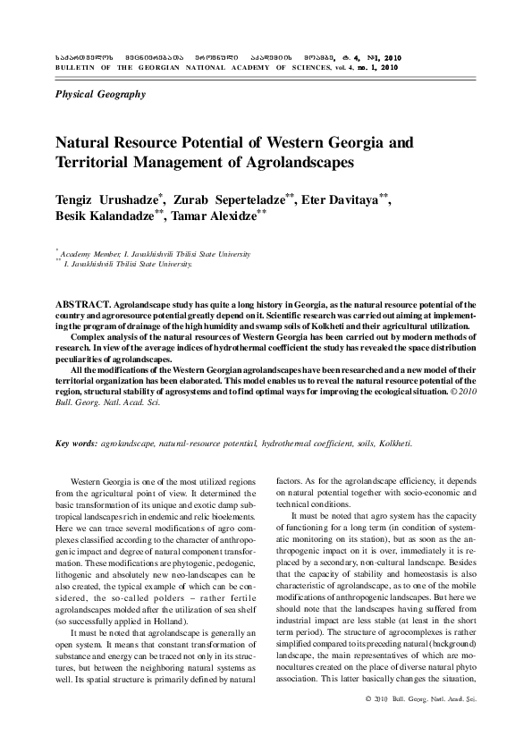 (PDF) Natural Resource Potential of Western Georgia and Territorial ...