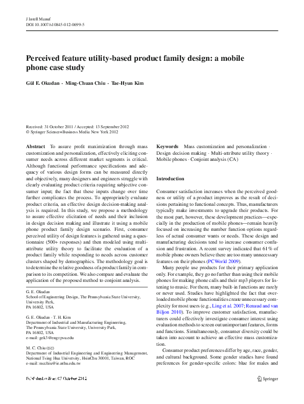 (PDF) Perceived feature utility-based product family design: a mobile ...