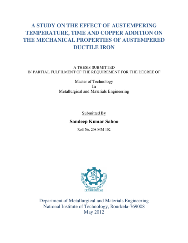 (PDF) A Study on the effect of austempering temperature, time and copper addition on the ...