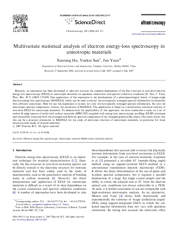 (PDF) Multivariate statistical analysis of electron energy-loss spectroscopy in anisotropic ...