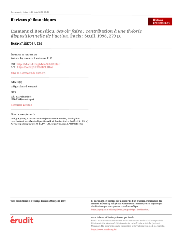 (PDF) Emmanuel Bourdieu, Savoir faire : contribution à une théorie ...