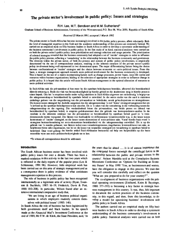 (PDF) The private sector's involvement in public policy: Issues and ...