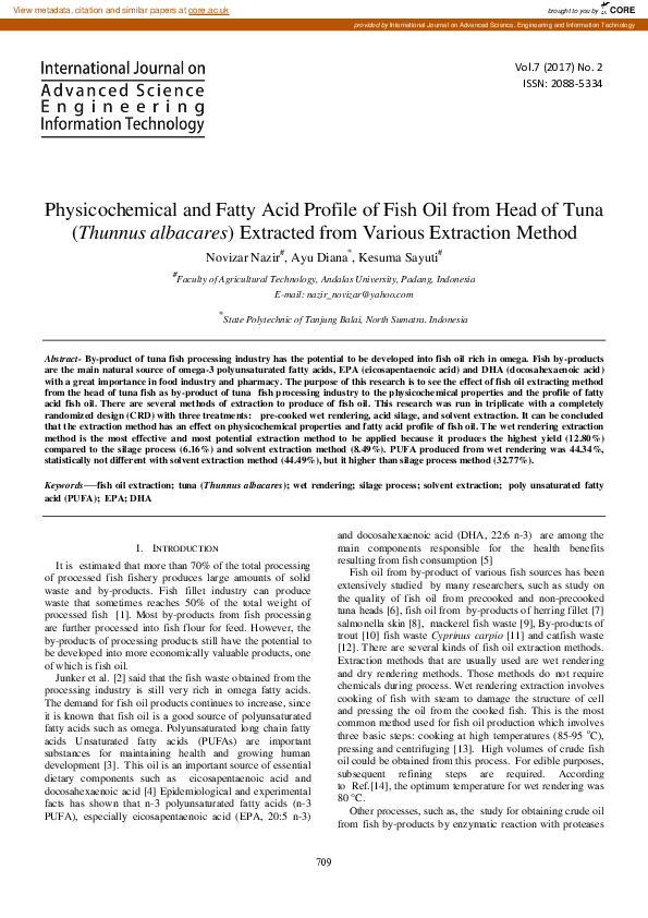 (PDF) Physicochemical and Fatty Acid Profile of Fish Oil from Head of ...