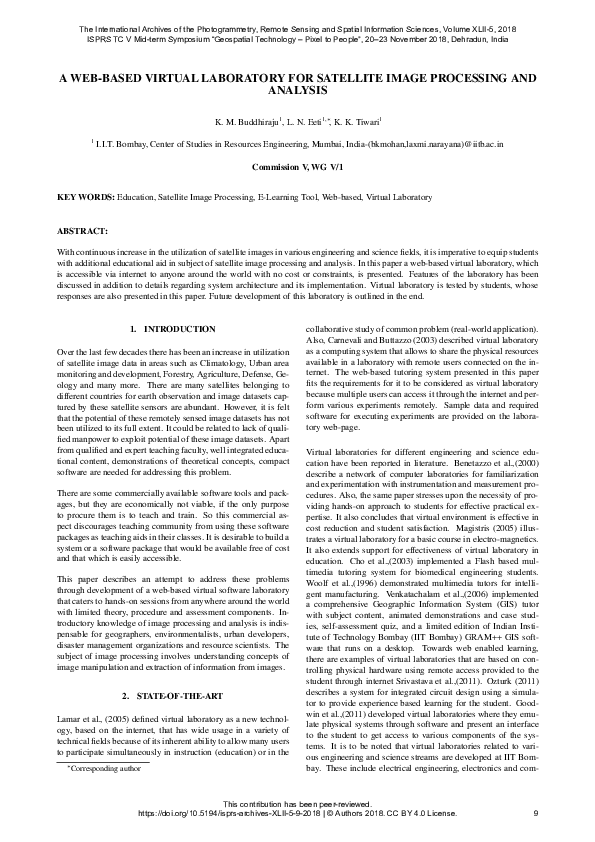 Pdf A Web Based Virtual Laboratory For Satellite Image Processing And Analysis
