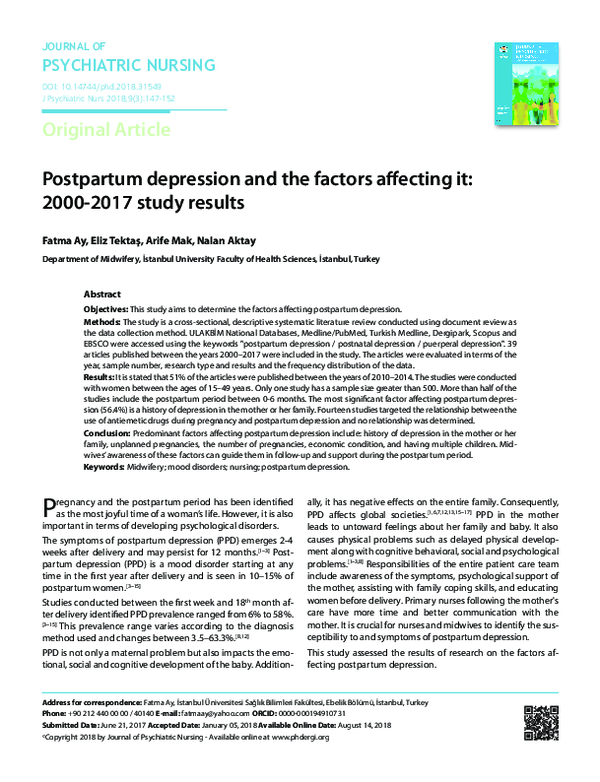 (PDF) Postpartum depression and the factors affecting It: 2000-2017 ...