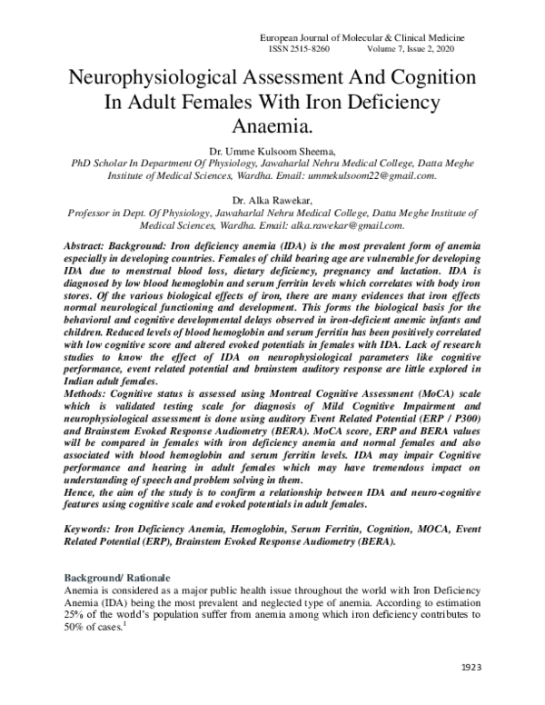 (PDF) Neurophysiological Assessment And Cognition In Adult Females With Iron Deficiency Anaemia