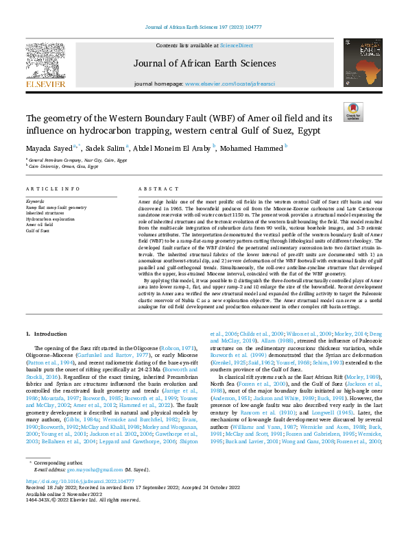 (PDF) The geometry of the Western Boundary Fault (WBF) of Amer oil ...