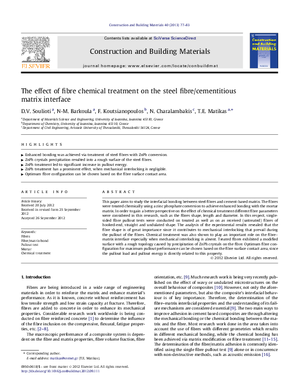 (PDF) The effect of fibre chemical treatment on the steel fibre ...