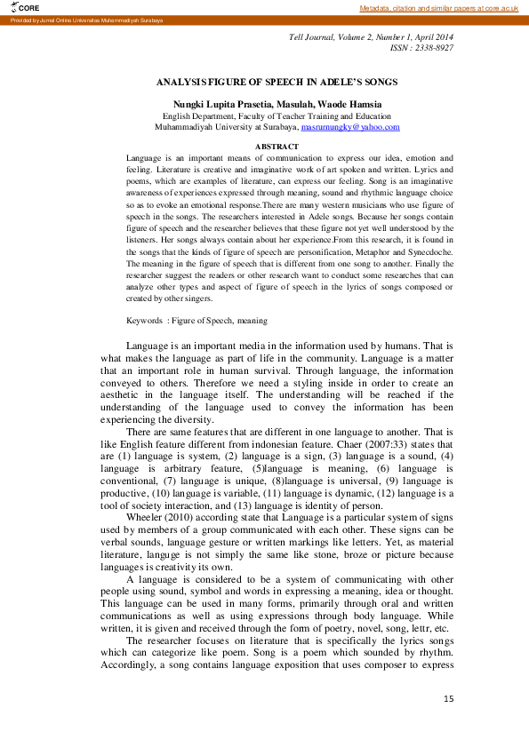 (PDF) Analysis Figure of Speech in Adele’s Songs
