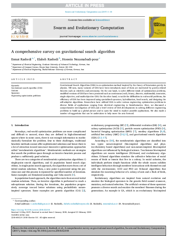 Pdf A Comprehensive Survey On Gravitational Search Algorithm