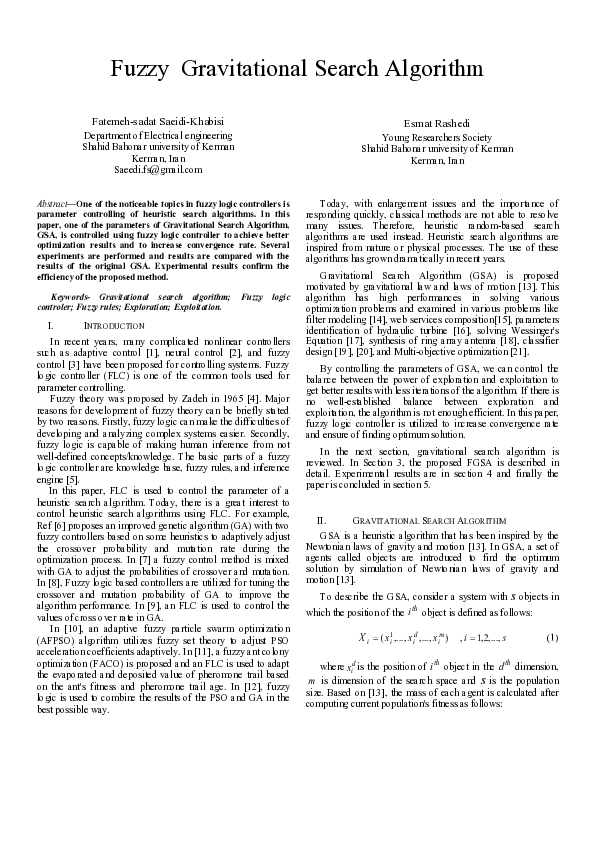 Pdf Fuzzy Gravitational Search Algorithm