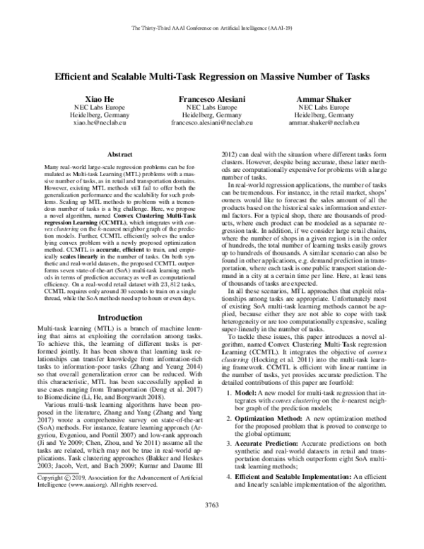 Pdf Efficient And Scalable Multi Task Regression On Massive Number Of