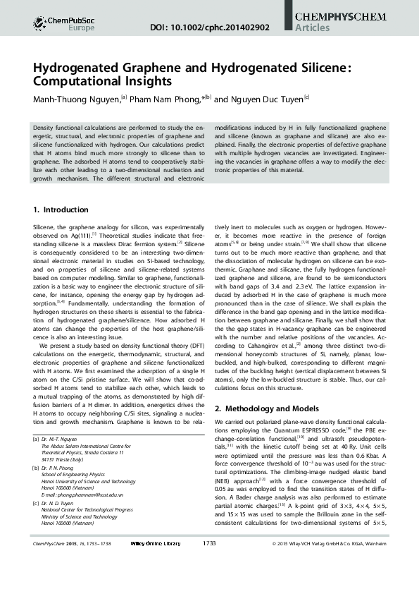 (PDF) Hydrogenated Graphene and Hydrogenated Silicene: Computational ...