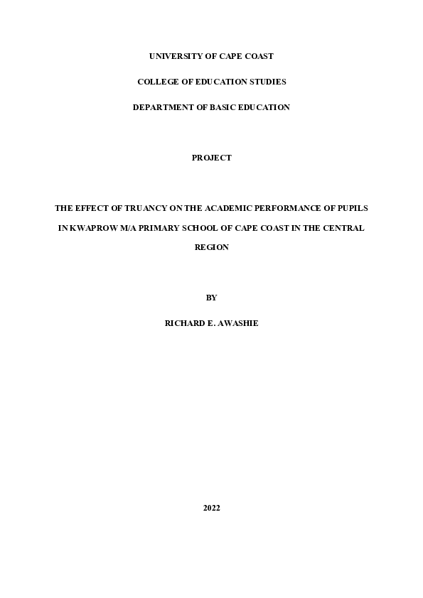 (DOC) UNIVERSITY OF CAPE COAST COLLEGE OF EDUCATION STUDIES DEPARTMENT ...