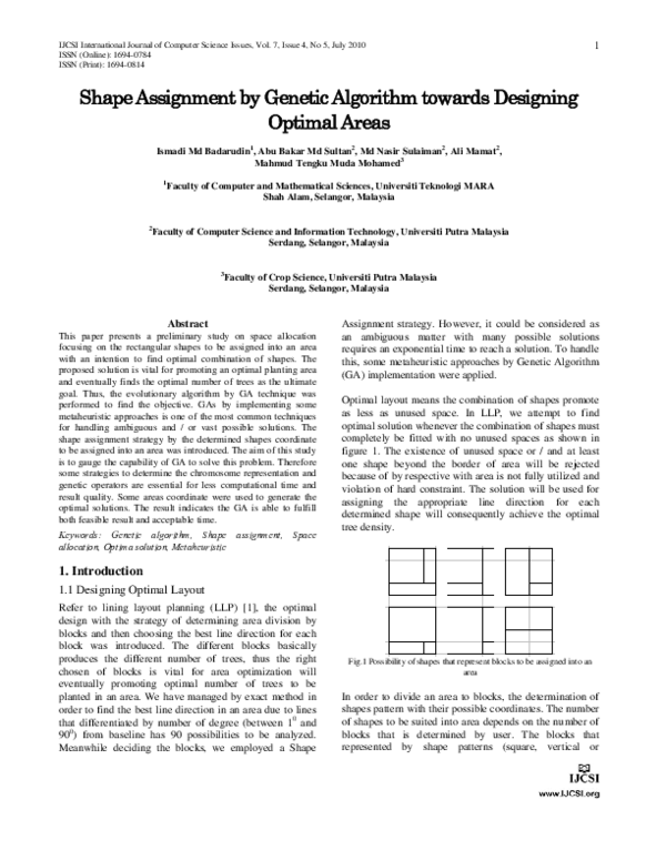 (PDF) Shape Assignment by Genetic Algorithm towards Designing Optimal Areas