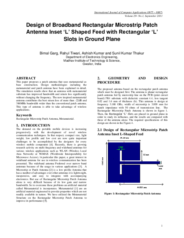 Pdf Design Of Broadband Rectangular Microstrip Patch Antenna Inset L