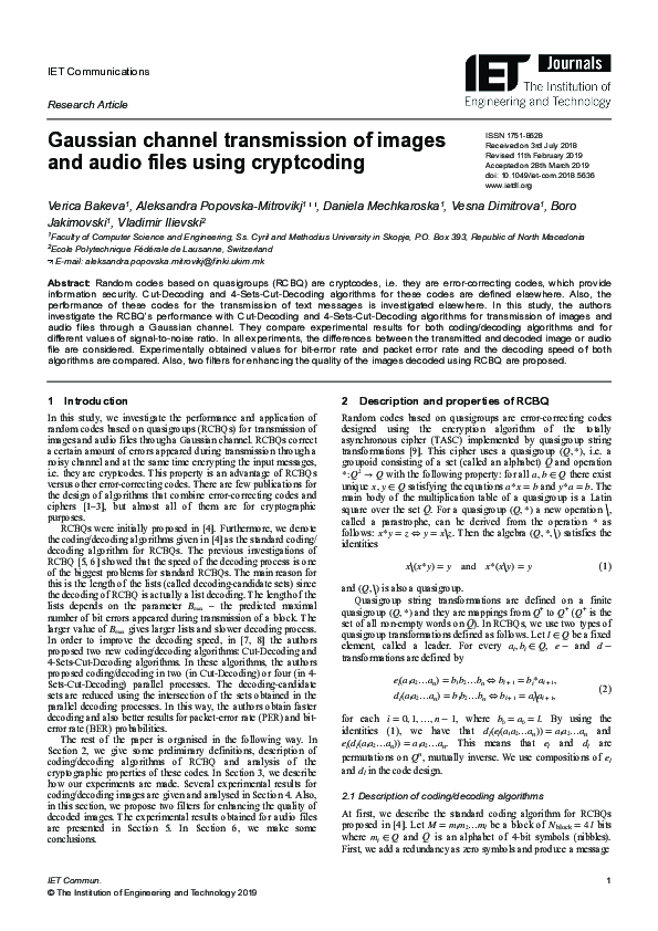 (PDF) Gaussian channel transmission of images and audio files using cryptcoding