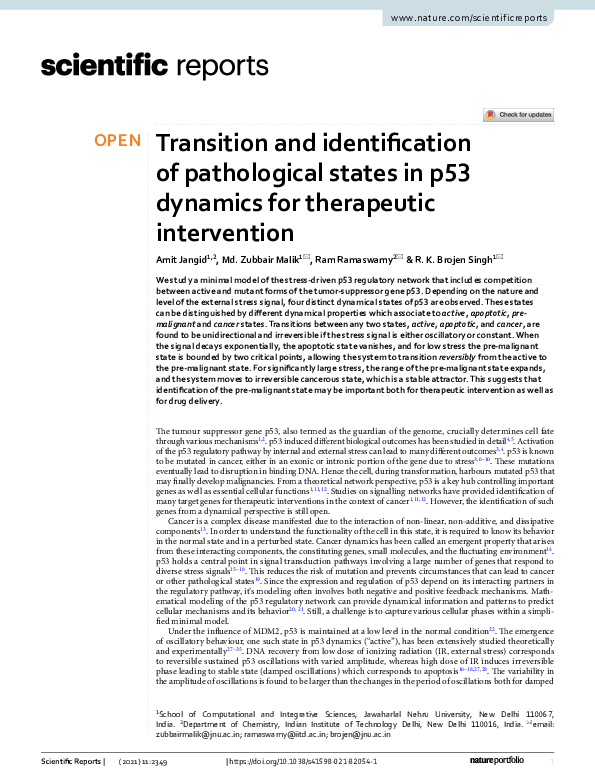 (PDF) Transition and identification of pathological states in p53 ...