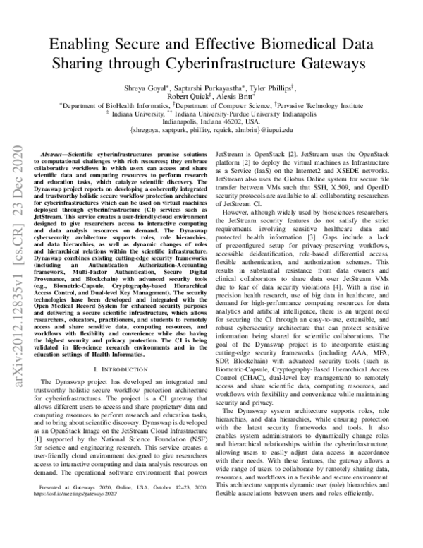 (PDF) Enabling Secure and Effective Biomedical Data Sharing through Cyberinfrastructure Gateways