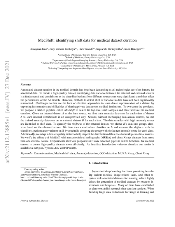 (PDF) MedShift: identifying shift data for medical dataset curation