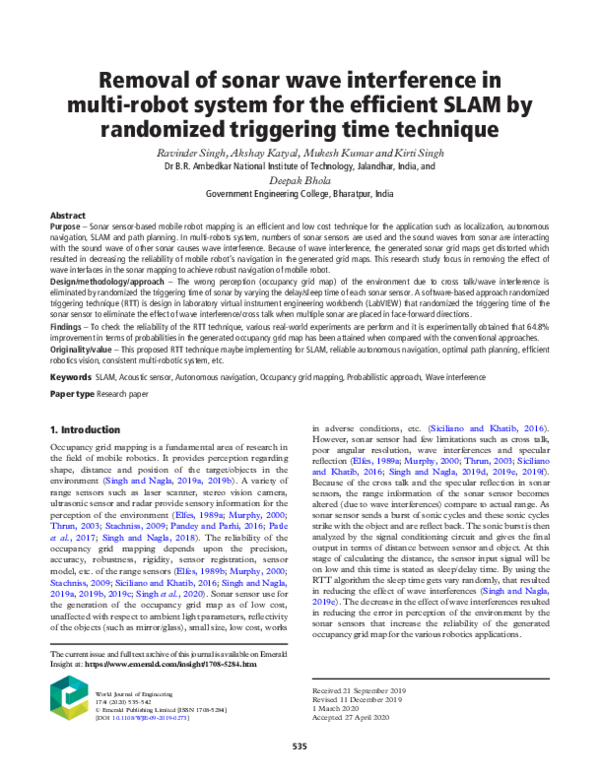 (PDF) Removal of sonar wave interference in multi-robot system for the ...