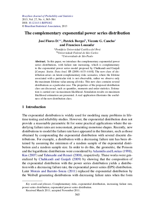 Pdf The Complementary Exponential Power Series Distribution José Flores
