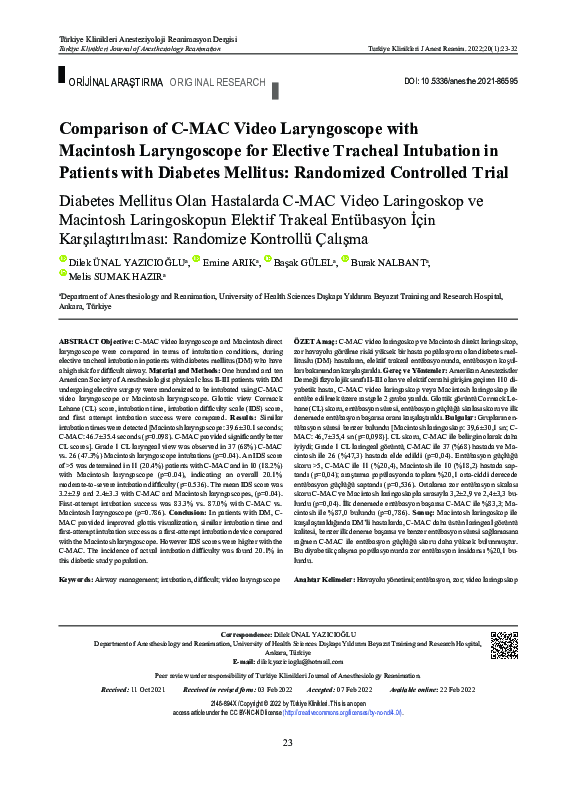 (PDF) Comparison of C-MAC Video Laryngoscope with Macintosh ...