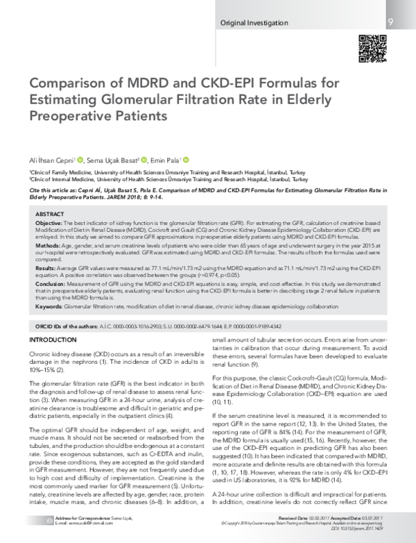 (PDF) Comparison of MDRD and CKD-EPI formulas in estimation of ...