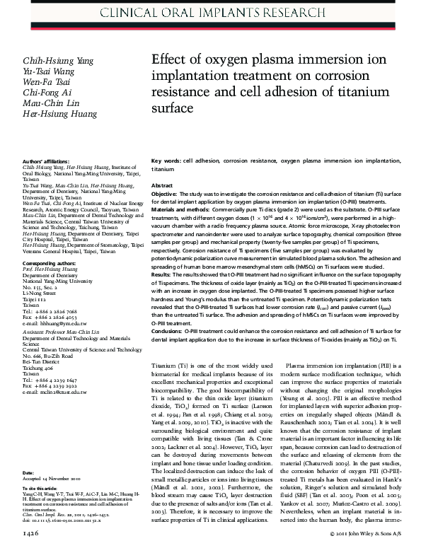 (PDF) Effect of oxygen plasma immersion ion implantation treatment on ...