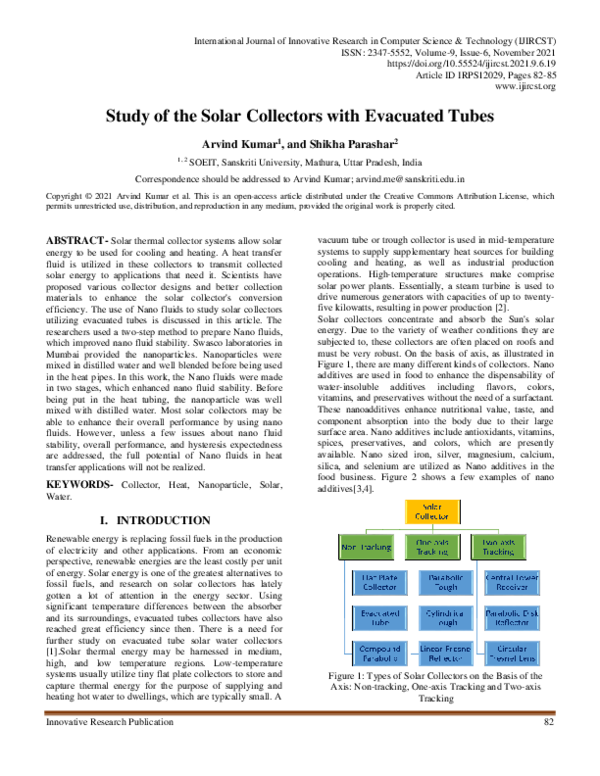 (PDF) Study of the Solar Collectors with Evacuated Tubes