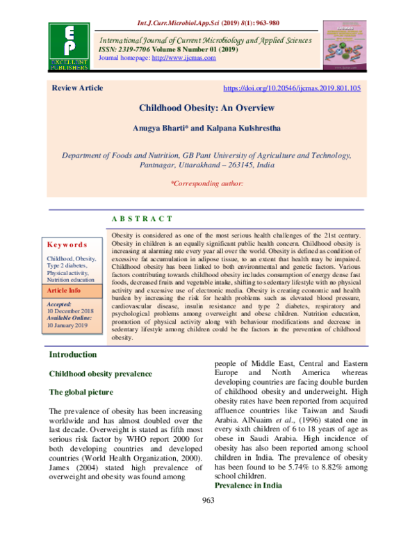 (PDF) Childhood Obesity: An Overview