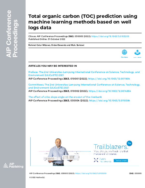 (PDF) Total organic carbon (TOC) prediction using machine learning ...